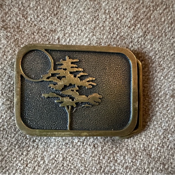 Accessories | Vintage Solid Brass Tree Belt Buckle | Poshmark